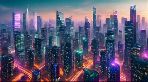 높은 빌딩이 많은 밤의 도시 풍경 Seaart Ai