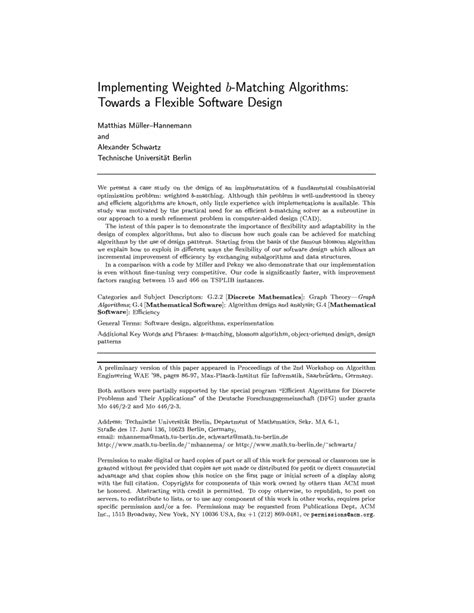 Pdf Implementing Weighted B Matching Algorithms Towards A Flexible