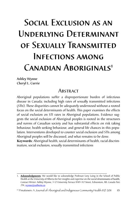 Pdf The Social Determinants Of Sexually Transmitted Infections Among Aboriginal Peoples