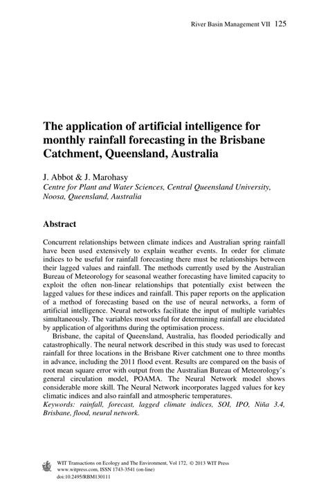 Pdf The Application Of Artificial Intelligence For Monthly Rainfall