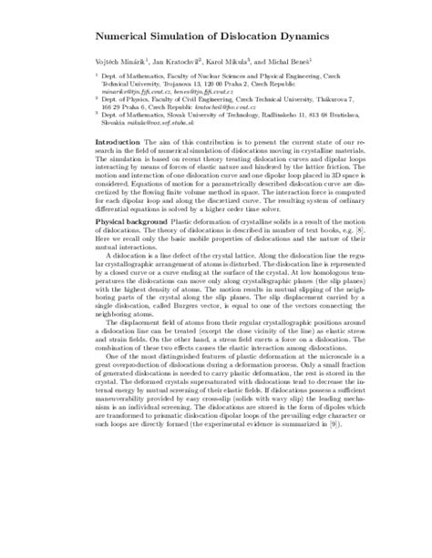 Pdf Numerical Simulation Of Dislocation Dynamics