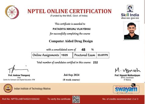 Nikunj Patadiya On Linkedin Nptel Cerificatecourse Medicinalchemistry
