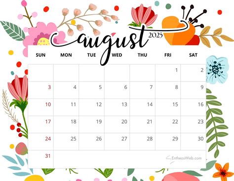 Cute August 2025 Calendar Printable