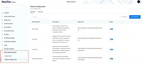 Managing OData Configuration Facilio Documentation