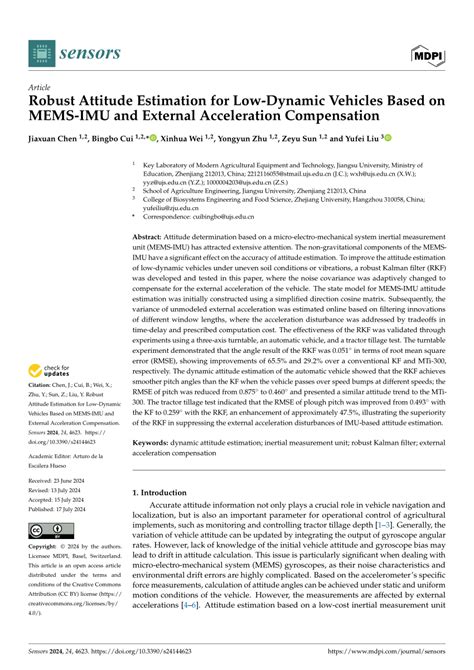 Pdf Robust Attitude Estimation For Low Dynamic Vehicles Based On Mems Imu And External
