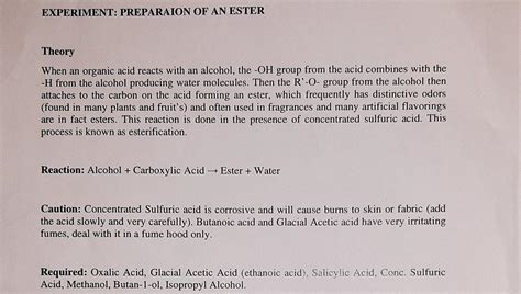 Solved On Your Report For Each Of The Esters Prepared Show