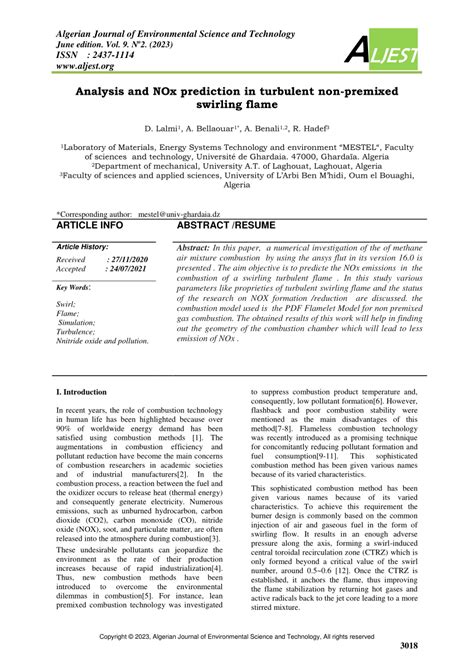 Pdf Analysis And Nox Prediction In Turbulent Non Premixed Swirling Flame