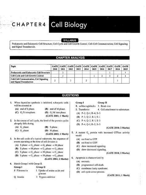 pyq gate chapter 4 cellbiology pdf