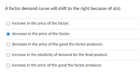 Solved A Factor Demand Curve Will Shift To The Right Because