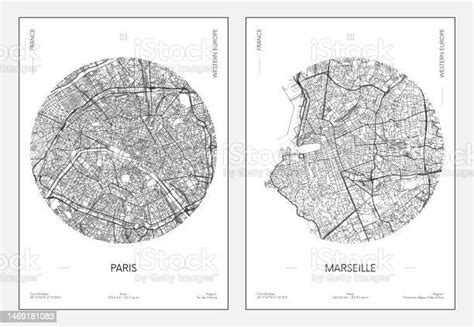 여행 포스터 도시 거리 계획 도시 지도 파리와 마르세유 벡터 일러스트 레이 션 파리 일 드 프랑스에 대한 스톡 벡터 아트 및 기타 이미지 파리 일 드 프랑스 지도