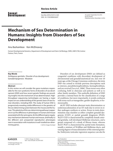 PDF Mechanism Of Sex Determination In Humans Insights From Disorders Of Sex Development