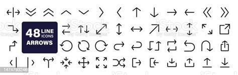 화살표는 선 스타일의 웹 아이콘의 큰 검은 색 세트입니다 웹 및 모바일 앱에 대한 화살표 수집 표지판 다양한 방향의 화살표 아이콘입니다 커서 Ui 웹 그래픽 앱 벡터 그림