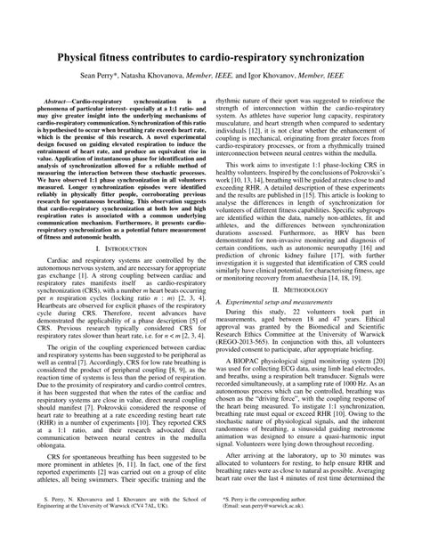 Pdf Physical Fitness Contributes To Cardio Respiratory Synchronization
