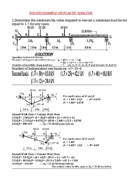 Solved Example On Plastic Analysis Pdf Pdf