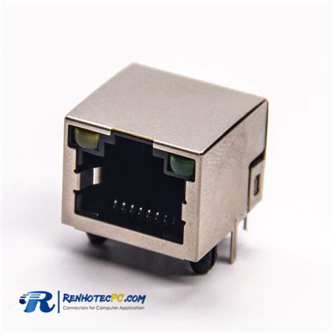 RJ45 Shielded Connector With LED Single Port Angled Through Hole Renhotecpc Com