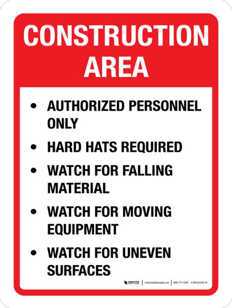 Construction Area Rules Portrait Wall Sign