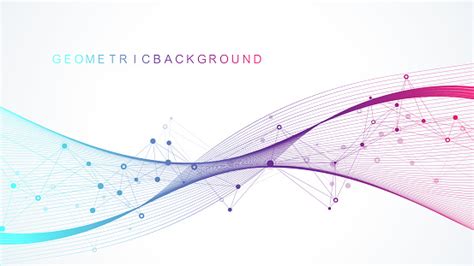 연결된 선과 점이 있는 기하학적 추상적 배경입니다 프레젠테이션을 위한 네트워크 및 연결 배경입니다 그래픽 다각형 배경 파도 흐름 과학 벡터 일러스트레이션 양자에 대한 스톡