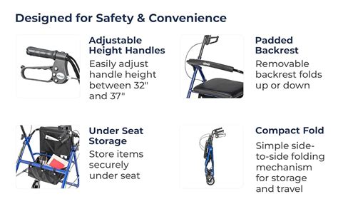 Drive Medical R728bl Foldable Rollator Walker With Seat