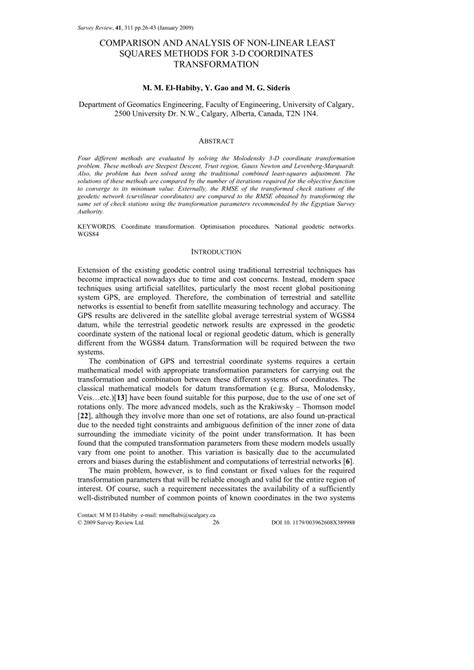 Pdf Comparison And Analysis Of Non Linear Least Squares Methods For 3 D Coordinates Transformation