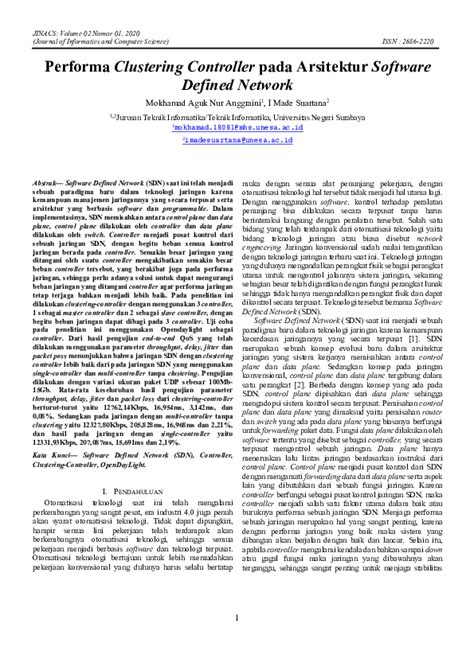 Pdf Performa Clustering Controller Pada Arsitektur Software Defined Network Mokhamad Aguk
