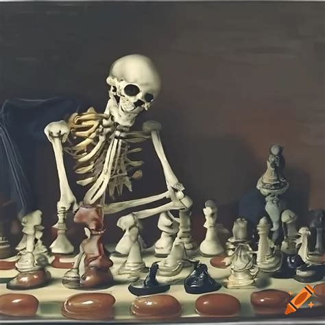 Professional Skeleton Playing Chess In A Dimly Lit Room On Craiyon