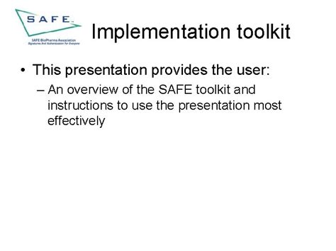 Safe Implementation Toolkit How To Use It Implementation