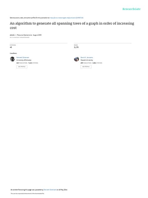 An Algorithm To Generate All Spanning Trees Of A G Pdf Theoretical Computer Science