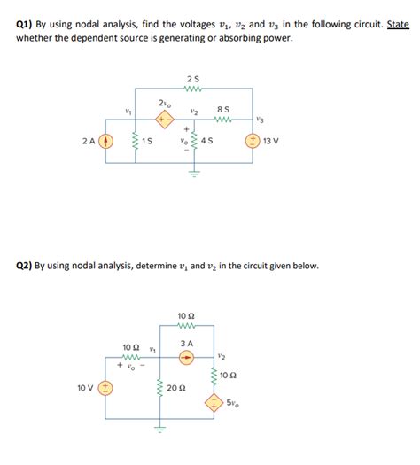 solved q1 by using nodal analysis find the voltages v1 v2