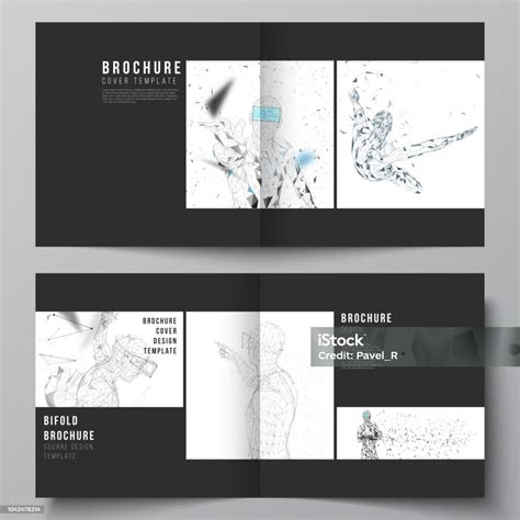 벡터 일러스트 레이 션의 두 편집 레이아웃 사각형 디자인 Bifold 안내 책자 잡지 전단지 서식 파일 다룹니다 가상 현실 안경 남자입니다 추상 Vr 미래 기술 개념 0명에