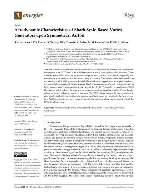 Pdf Aerodynamic Characteristics Of Shark Scale Based Vortex Generators Upon Symmetrical Airfoil