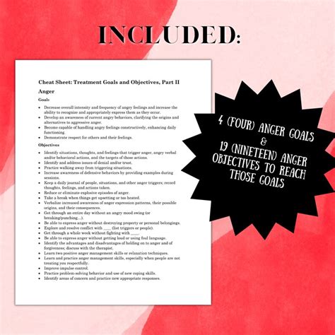 Anger Goals Cheat Sheet Anger Management Goals And Objectives Desktop