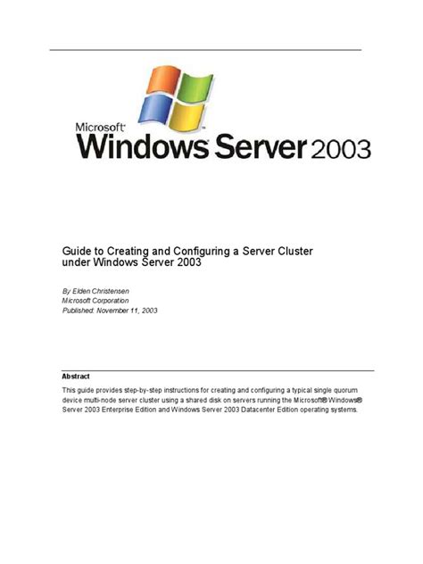 Server Cluster Guide For Windows 2003 Server Pdf Computer Cluster