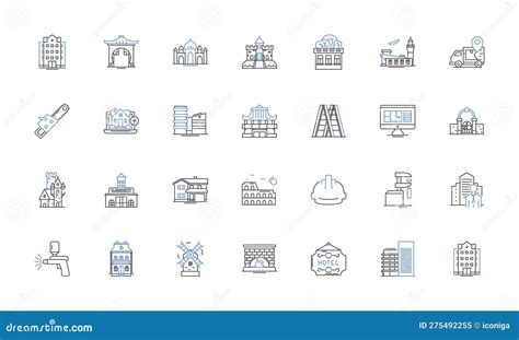 Drafting Line Icons Collection Blueprinting Designing Sketching Engineering Constructing