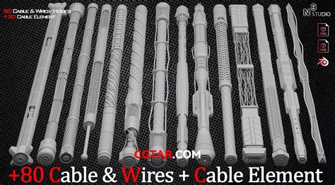 Blender 电线电缆管道三维模型资产80 Cable Wires Hoses And Cable Element Cgtar Cg艺站