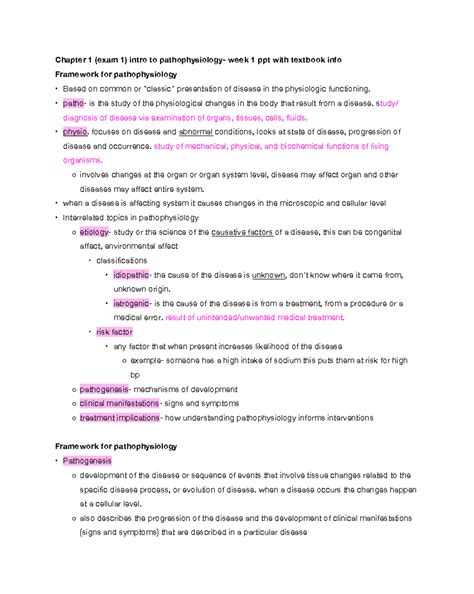 Pathophysiology Framework And Cellular Injury Analysis Exam 1 Notes