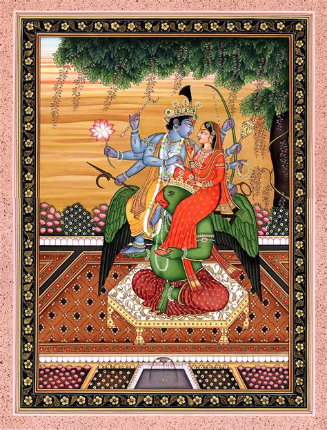 Vishnu With Lakshmi Seated On His Vahana Garuda Exotic India Art