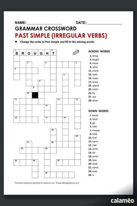 Past Simple Crosswords In 2024 Basic English Sentences Irregular