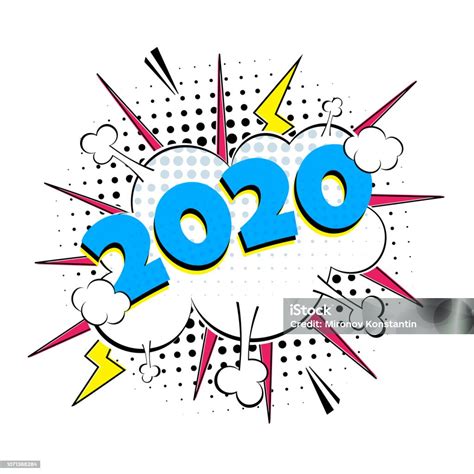 2020 뉴 해피 크리스마스 만화 팝 아트 연설 거품 벡터 일러스트 레이 션 화려한 팝 아트 스타일 사운드 효과입니다 하프톤 흰색 배경에 고립 된 빈티지 만화 음향 효과 1