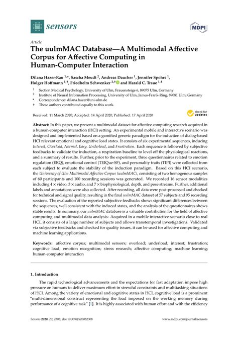 Pdf The Uulmmac Database—a Multimodal Affective Corpus For Affective Computing In Human