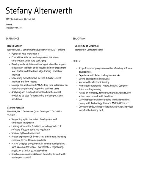 Quant Developer Resume Samples Velvet Jobs Quant Developer Resume Samples Velvet Jobs