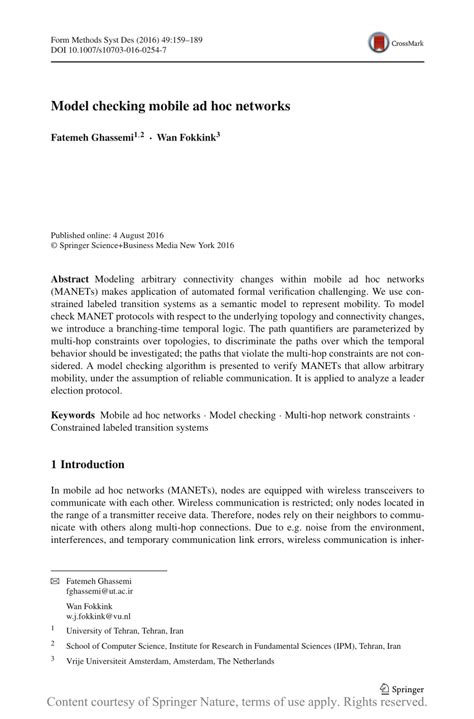 Model Checking Mobile Ad Hoc Networks Request Pdf