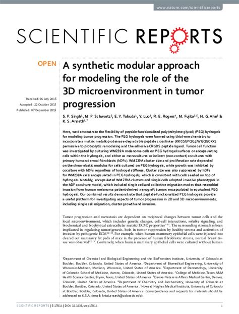 Pdf A Synthetic Modular Approach For Modeling The Role Of The 3d Microenvironment In Tumor