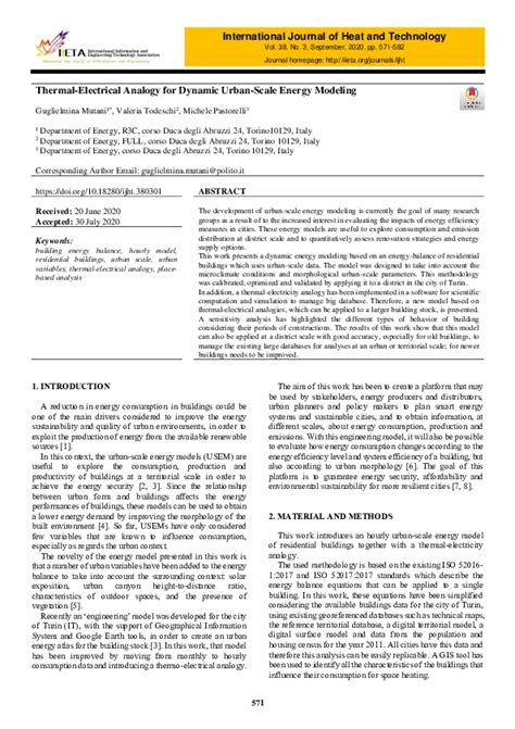 Pdf Thermal Electrical Analogy For Dynamic Urban Scale Energy Modeling