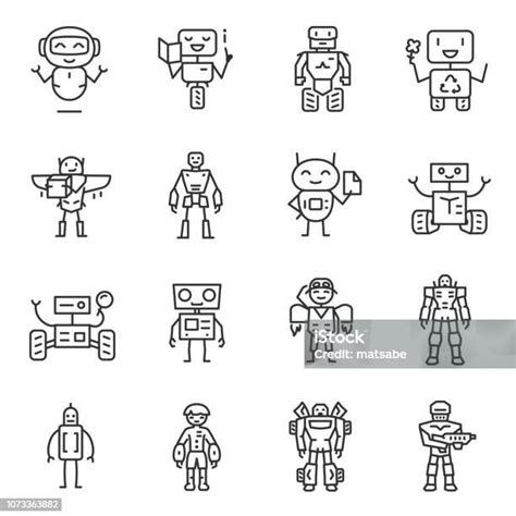 로봇 아이콘 집합입니다 로봇 캐릭터 다양 한 요리와 다른 목적 선형 아이콘의 기계 편집 가능한 획 선 로봇에 대한 스톡 벡터 아트 및 기타 이미지 Istock
