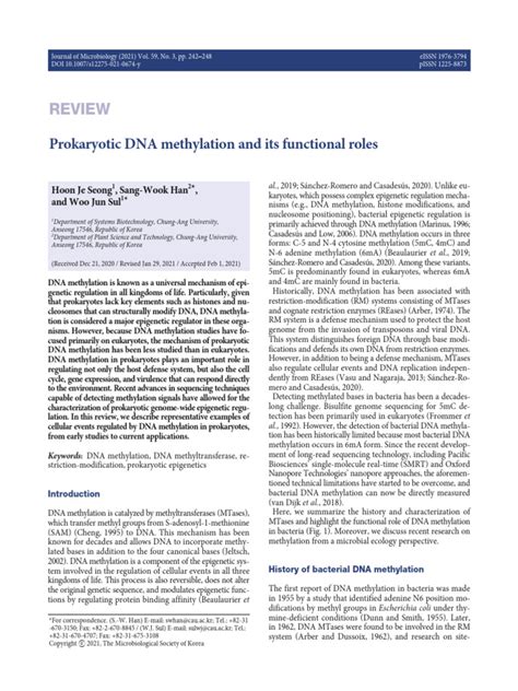 Prokaryotic Dna Methylation And Its Functional Roles Download Free