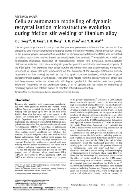 Pdf Cellular Automaton Modelling Of Dynamic Recrystallisation Microstructure Evolution During