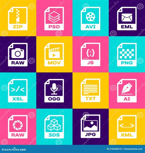 set xml file document ai png avi mov and raw icon vector stock vector illustration of