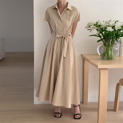 로베 카라 스트랩 플레어 셔츠 롱 원피스 3col루피니코멘트