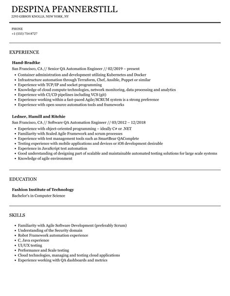 Qa Automation Engineer Resume Samples Velvet Jobs