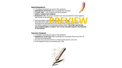 Text Dependent Analysis Tda Outline And Rubricchecklist Editable